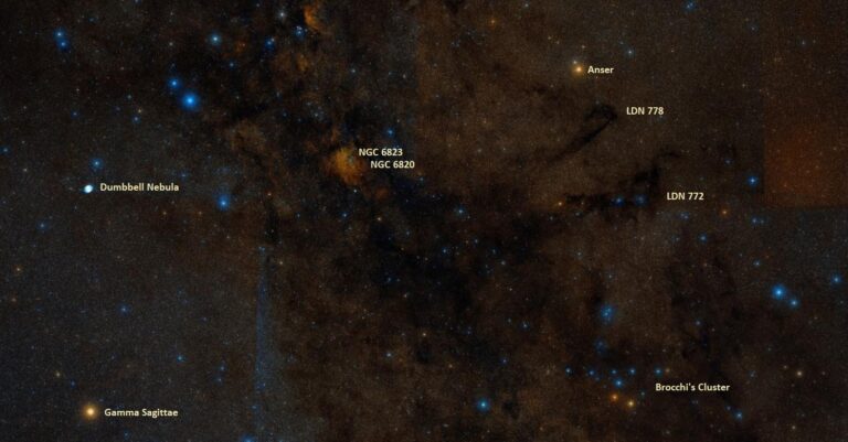 Anser, LDN 772, LDN 778, NGC 6820, Brocchi’s Cluster and the Dumbbell ...